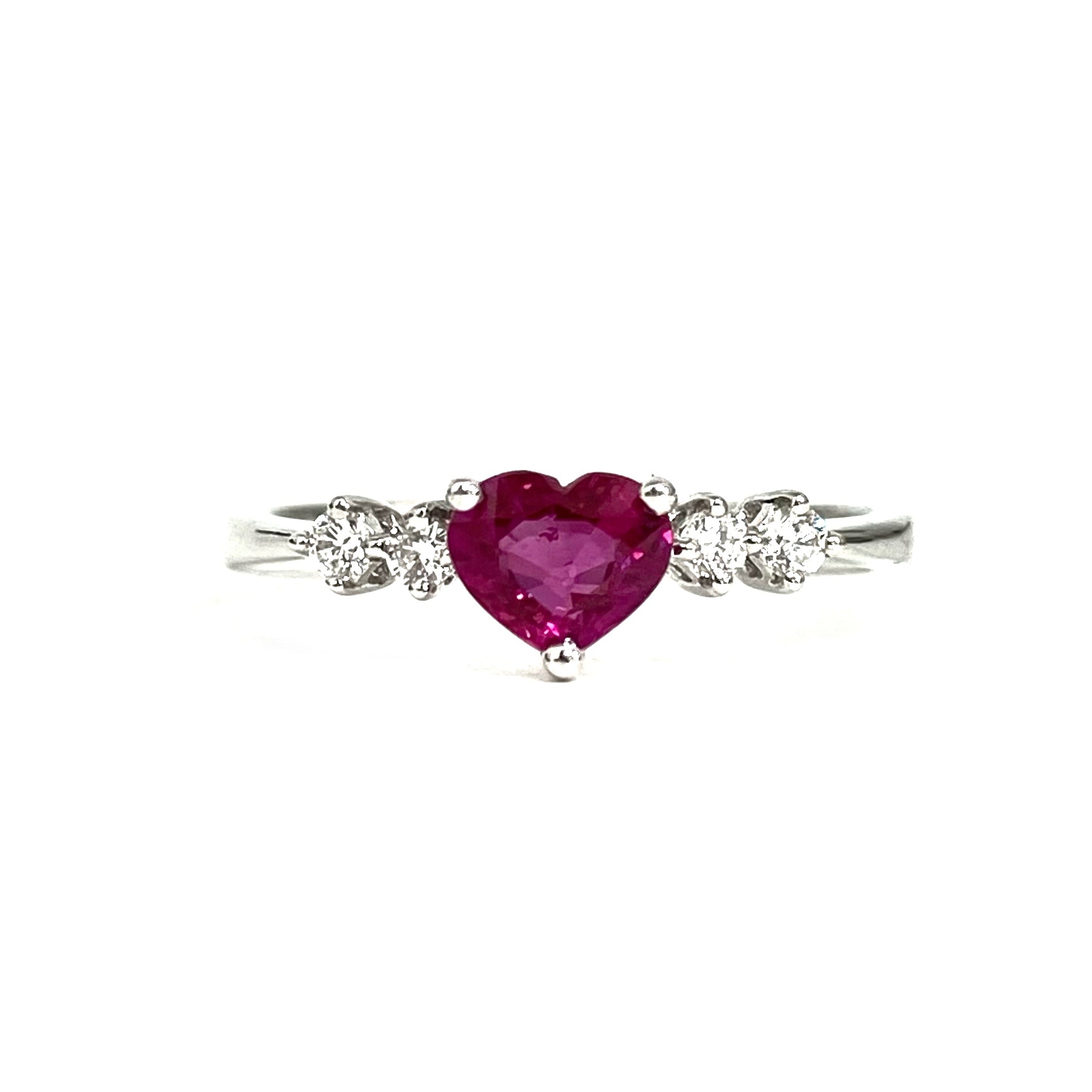 Chow Tai Fook 周大福 18K White Gold Diamond Red Stone Ring 2.17g 18K白金鑽 ...