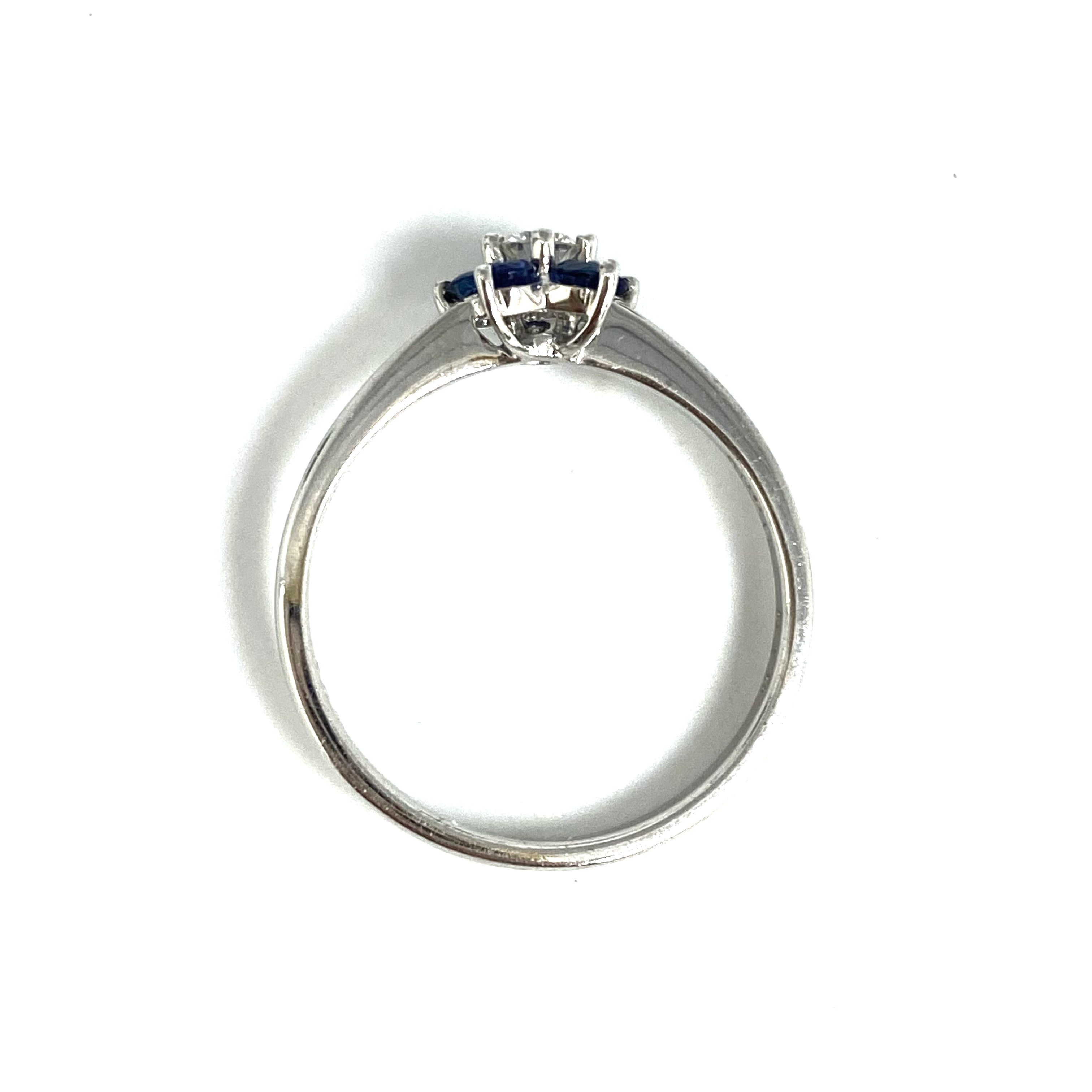 Chow Tai Fook 周大福 18K White Gold Blue Color Stone Diamond Ring 2.24g ...