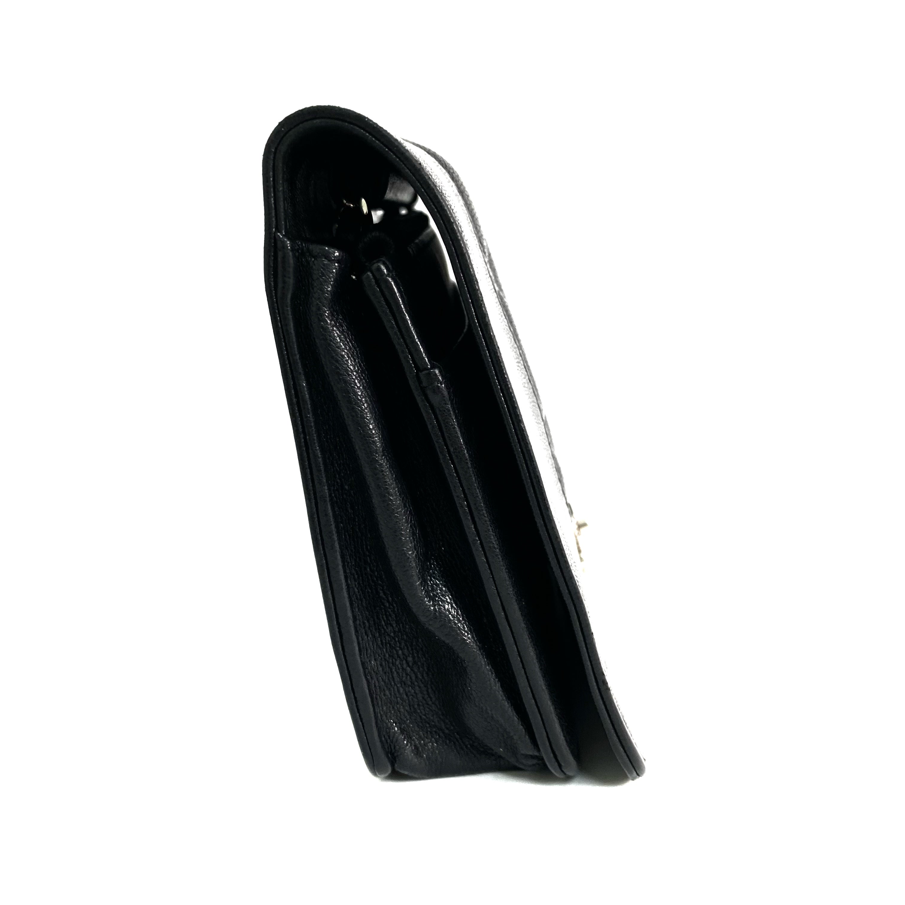 Chanel 香奈兒 Black Caviar Skin Silver Tone Metal Mademoiselle Wallet O ...